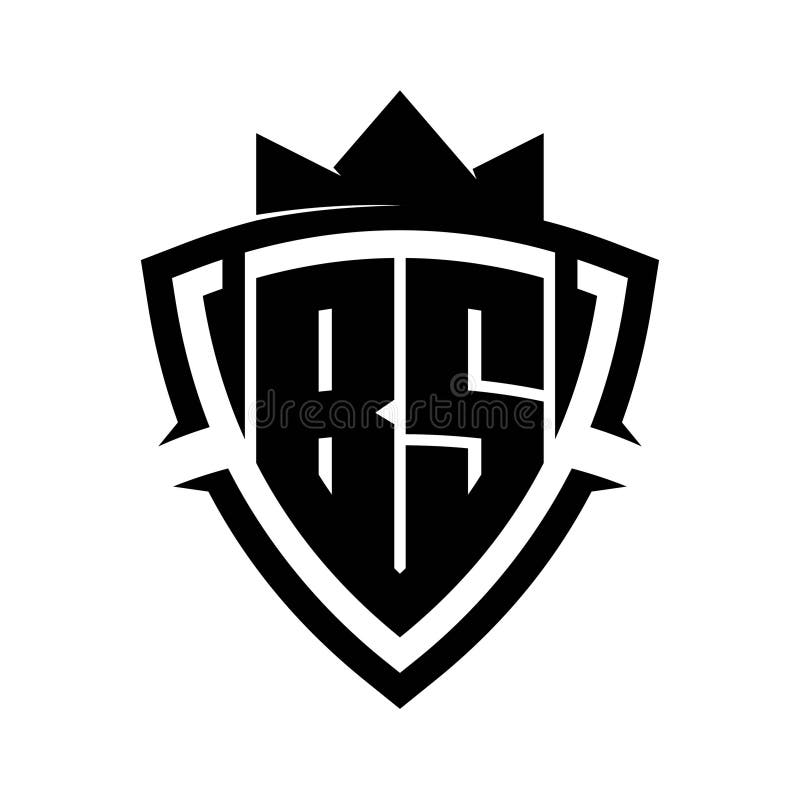 BS Letter Bold Monogram Triangle Curve Shield Shape with Crown Black ...