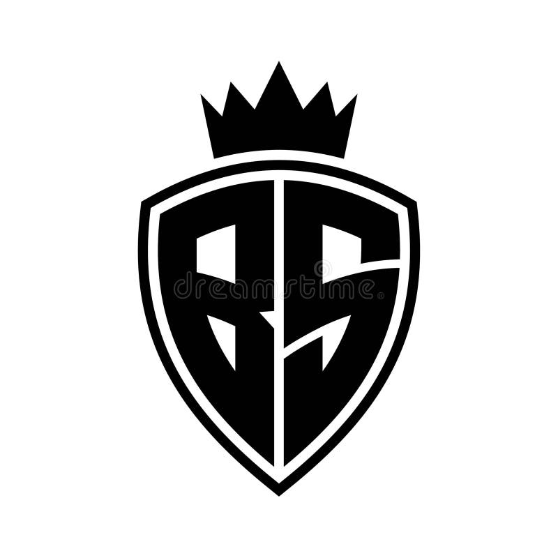 BS Letter Monogram Shield and Crown Outline Shape with Black and White ...