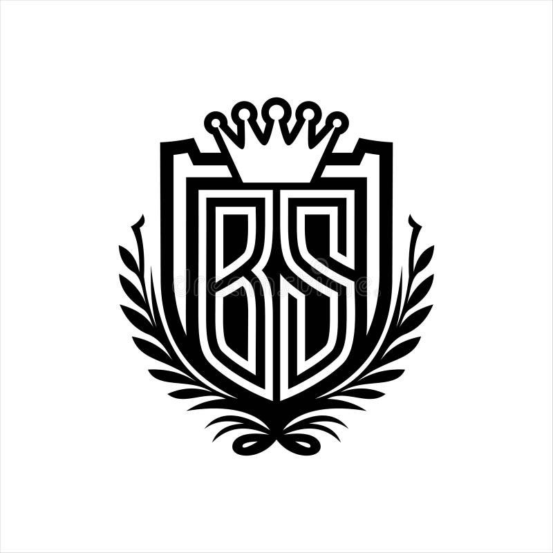 BS Logo Heraldic Shield Shape with Crown, Vintage Crest on White ...