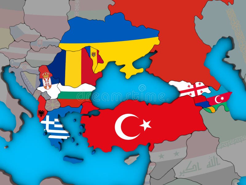 BSEC Countries with Flags on 3D Map Stock Illustration - Illustration ...