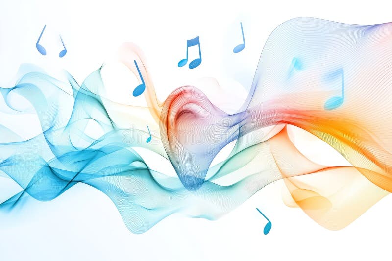 Bstract Colorful Waves with Floating Music Notes on a White Background ...