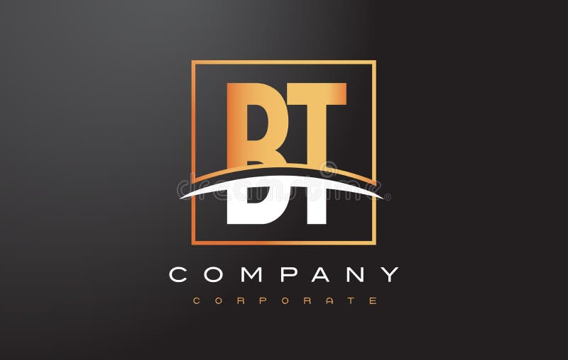 BT B T Golden Letter Logo Design with Gold Square and Swoosh. Stock ...