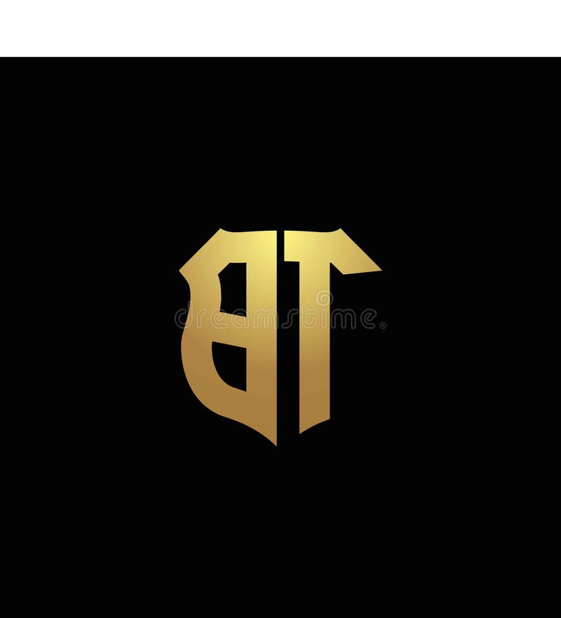 BT Logo Monogram with Gold Colors and Shield Shape Design Template ...