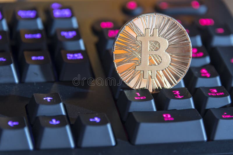 BTC Bitcoin Coin on Keyboard Stock Photo - Image of cryptocurrency ...