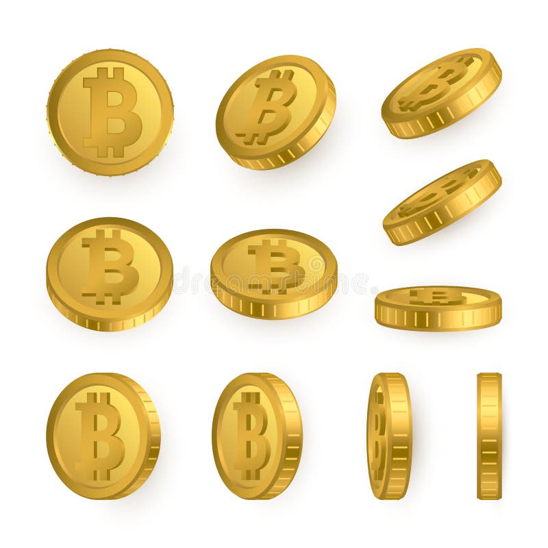 BTC. Bitcoin Gold Coins Set Isolated on White Background ...