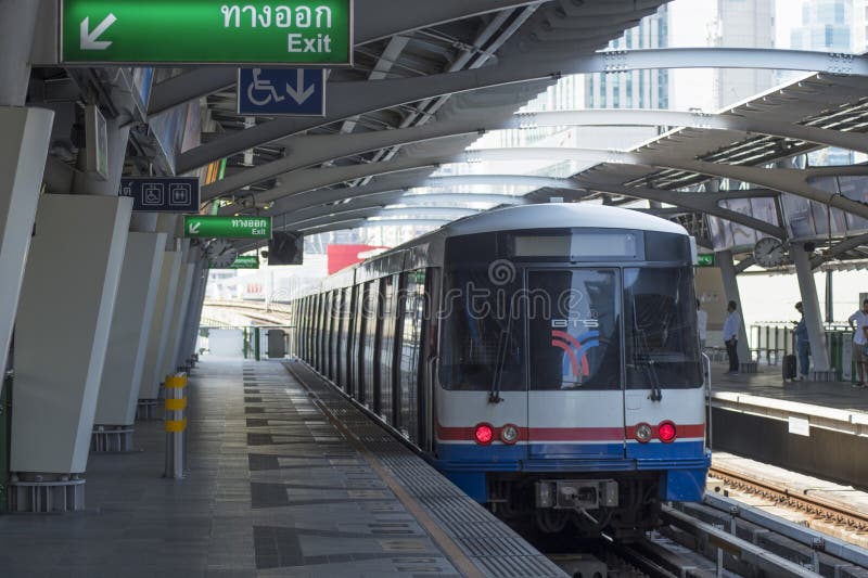 BTS Sky Train Approaches the Station Platform in Bangkok Editorial ...