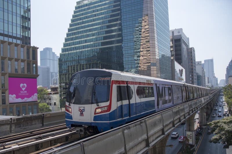 BTS Sky Train Approaches the Station Platform in Bangkok Editorial ...