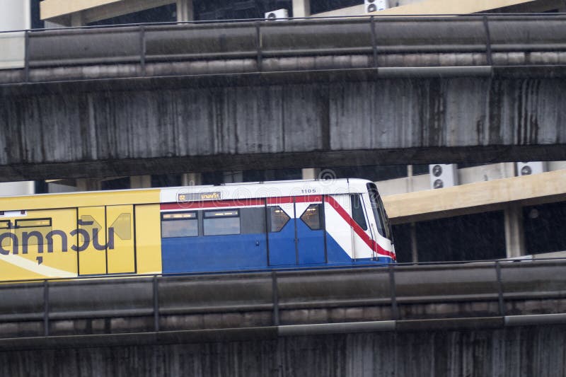 BTS Sky Train Approaches the Station Platform in Bangkok Editorial ...