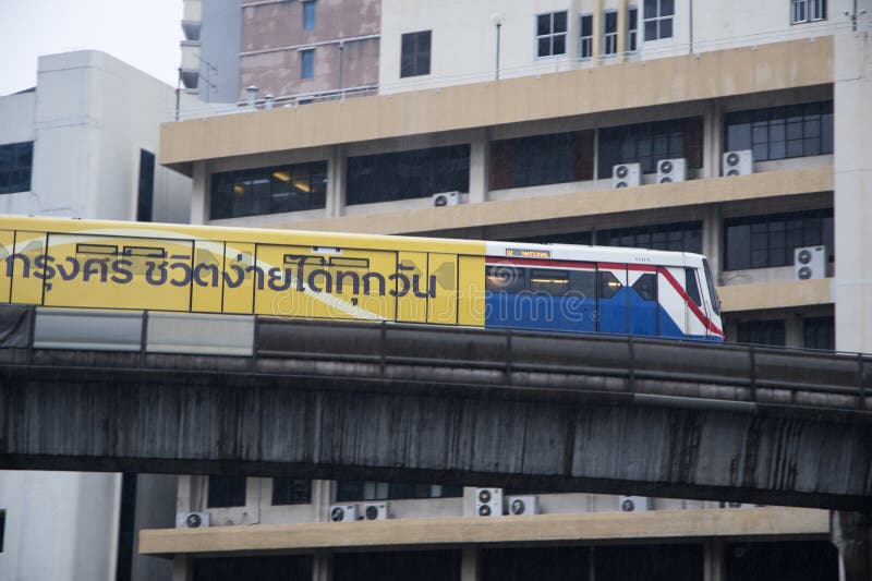 BTS Sky Train Approaches the Station Platform in Bangkok Editorial ...