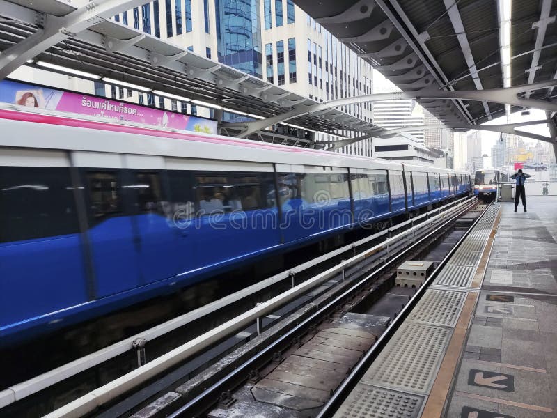 BTS Sky Train Approaches the Station Platform in Bangkok Editorial ...