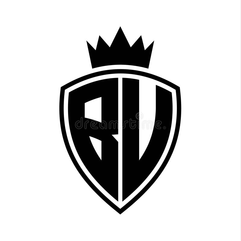 BU Letter Monogram Shield and Crown Outline Shape with Black and White ...