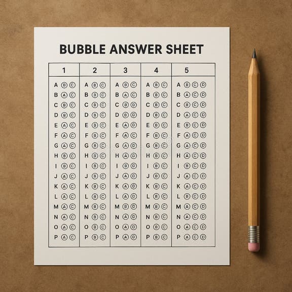 Bubble Answer Sheet with Pencil—exam Multiple Choice Testing Concept ...