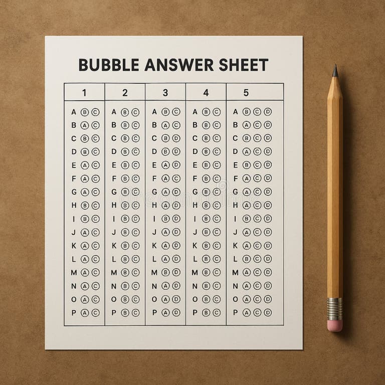Bubble Answer Sheet with Pencil—exam Multiple Choice Testing Concept ...