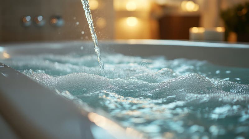 Bubble Bath with Water Flowing into a Bathtub. Stock Image - Image of ...