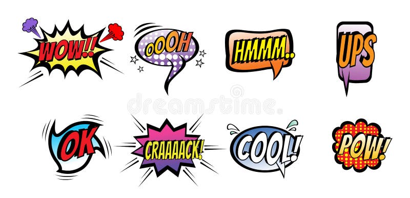 Colorful Comic Chat Bubbles with Different Emotions and Text. Stock ...