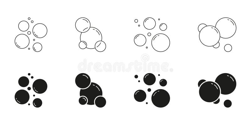 Bubble Cluster and Soap Foam Line and Solid Icon Set. Floating Air ...