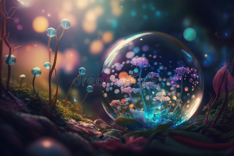 A Bubble with a Flower Inside of it on a Field. Generative Ai Stock ...