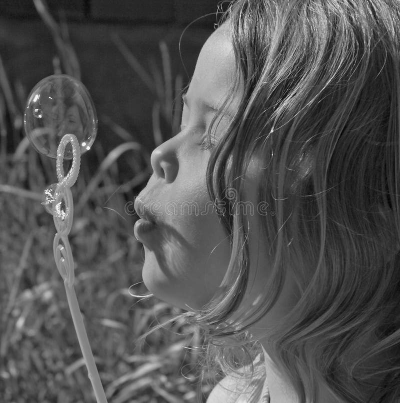 Bubble Girl with Reflection Stock Image - Image of breath, playing: 3809359