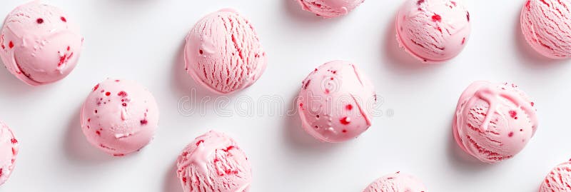 Bubble Gum Flavored Ice Cream Scoops on White Background Banner ...