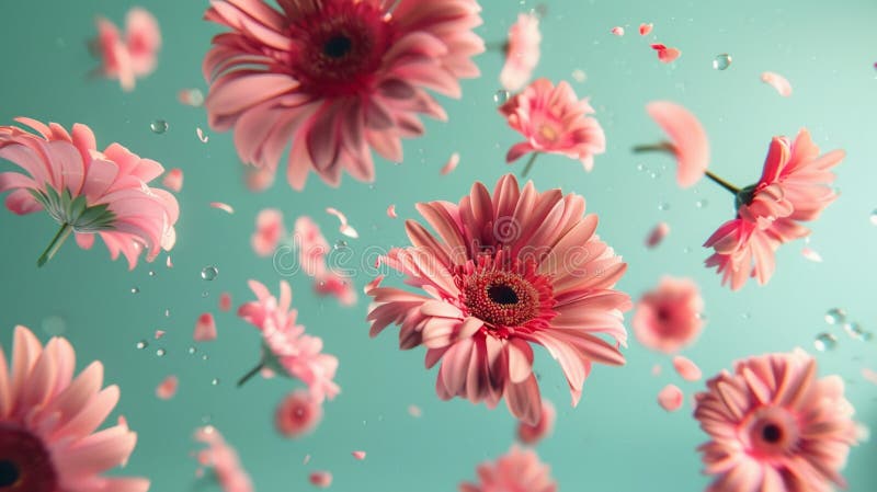 Pink Gerbera Daisies Falling Soft Water Background Daisy Fresh Bloom ...
