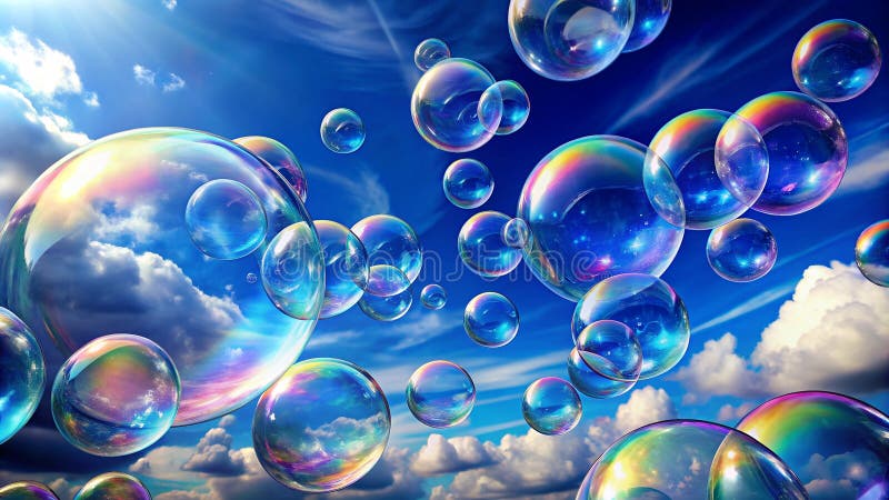 Bubble Inflate Each Other with Mini Bubble in it and Refraction Blue ...