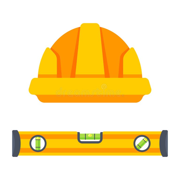 Bubble Level in Flat Style. Construction Helmet. Construction and ...