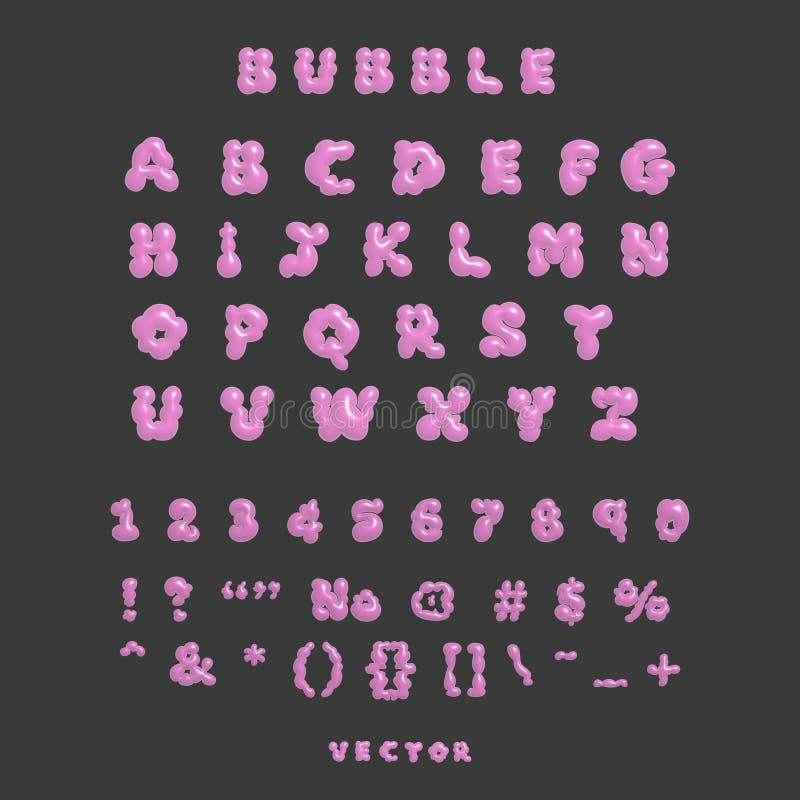 3D Bubble Font Alphabet, Numbers and Signs in Y2k Style. Pink Inflated ...