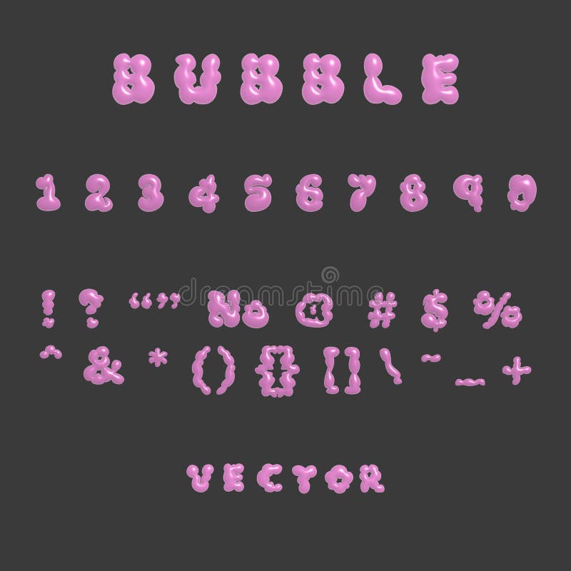 3D Bubble Font Alphabet Signs in Y2k Style. Pink Inflated Type Text ...
