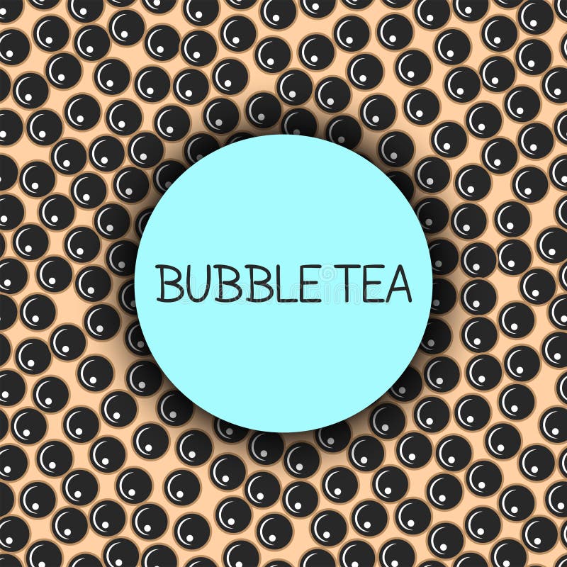 Bubble Milk Tea Seamless Pattern with Blue Round Frame and Text Stock ...