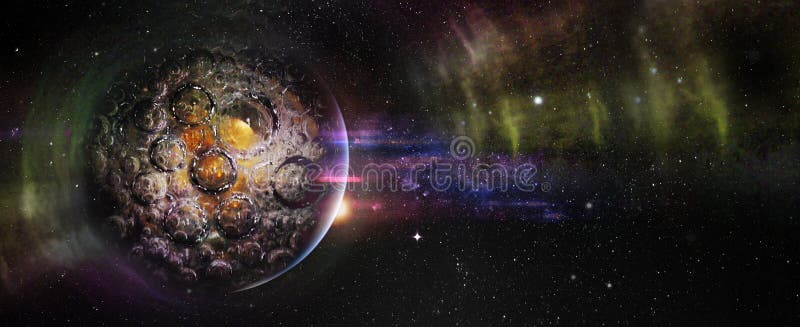 Bubble Planet or Dark Star in Outer Space with Light Waves. Stock Photo ...