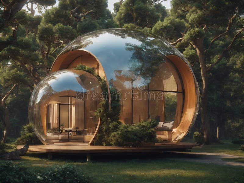 Bubble Shape House in Th Tree, 3d Rendered - Generated by Ai Stock ...