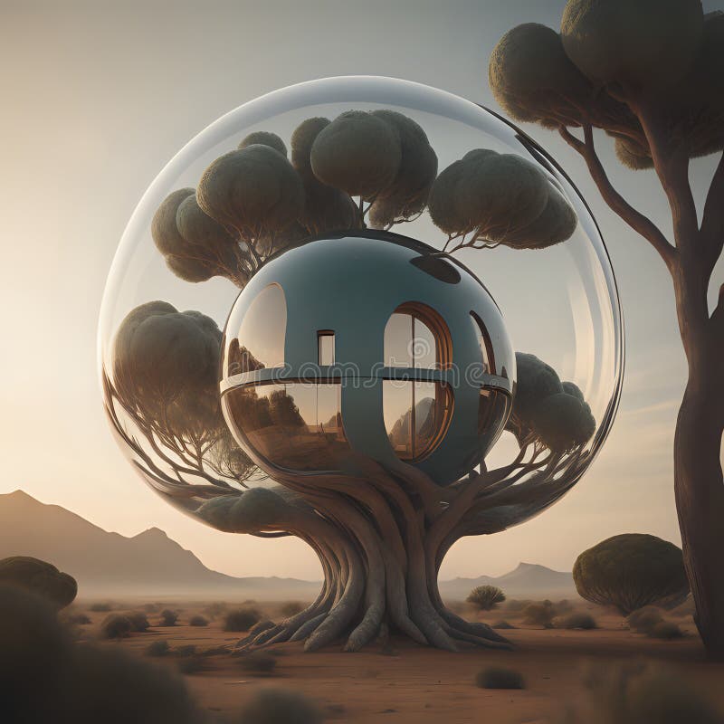 Bubble Shape House in Th Tree, 3d Rendered - Generated by Ai Stock ...