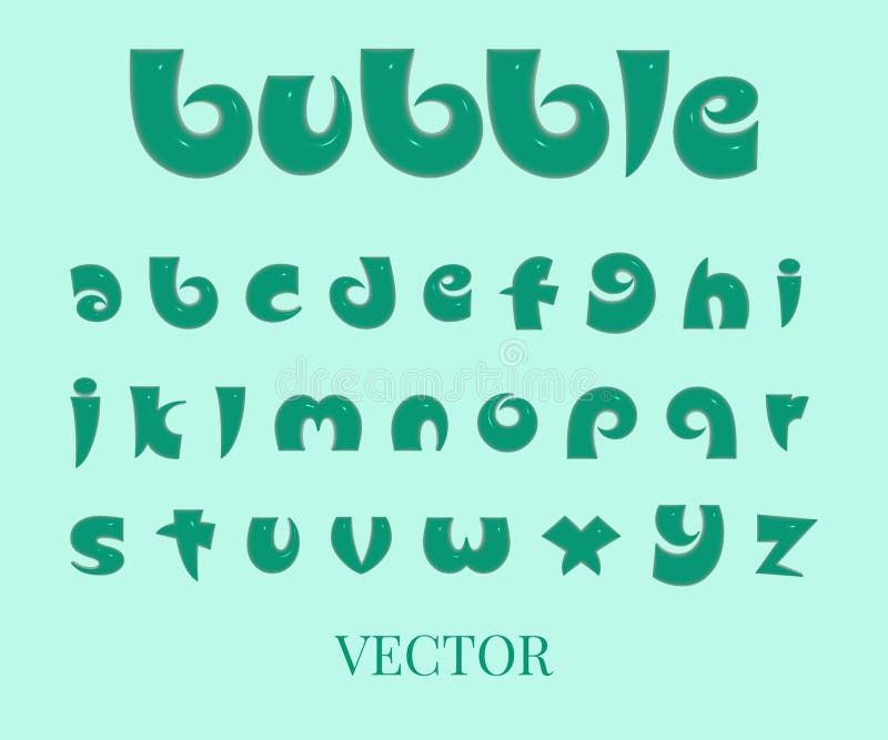 3D Bubble Font Alphabet in Y2k Style. Turquoise Inflated Type Text ...