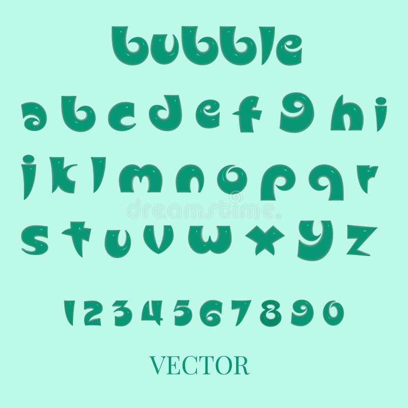 3D Bubble Font Alphabet and Numbers in Y2k Style. Turquoise Inflated ...