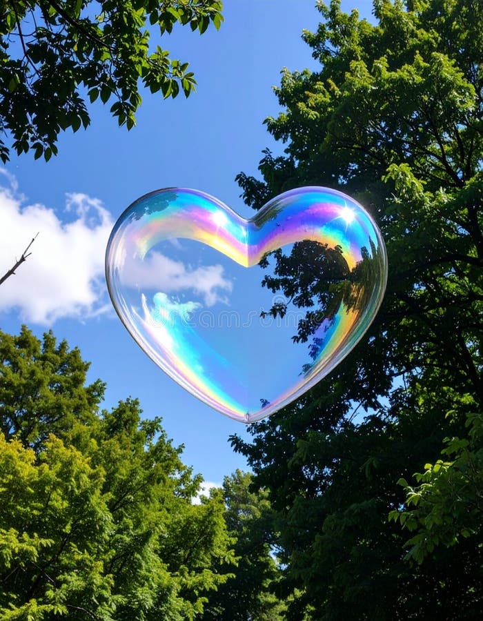 A Bubble Suspended Mid-air Captured in a Perfect Iridescent Heart Shape ...