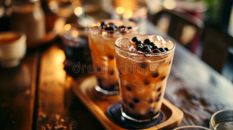 Bubble Tea Asian Sweet Tapioca Pearls Drink Table Night Cafe Stock ...