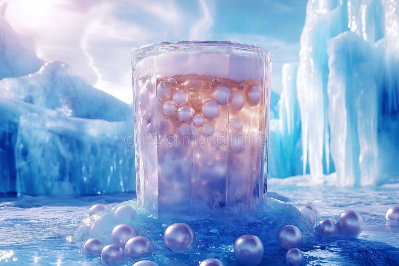 Bubble Tea Cup Encased within a Giant Ice Cube Surrounded by Ice ...