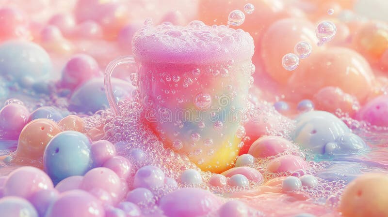 Bubble Tea Cup Melting into a Colorful Pool of Bubbles in a Whimsical ...