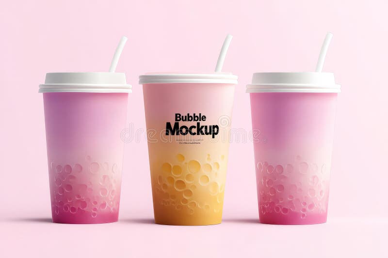 Bubble Tea Cup Mockup with Gradient Colors and Playful Design Stock ...
