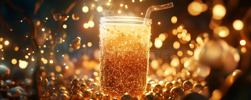 Bubble Tea Cup Placed Creatively Inside a Giant Glass with Sparkling ...