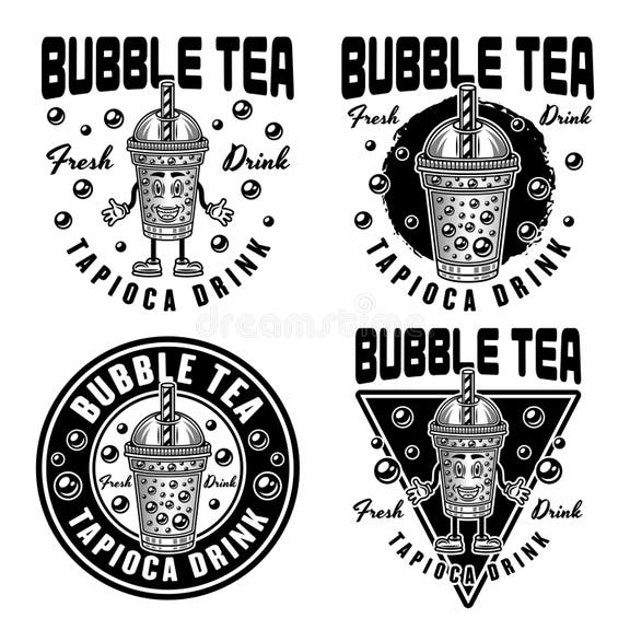 Bubble Tea Cup Set of Vector Emblems, Badges, Labels or Prints in Black ...