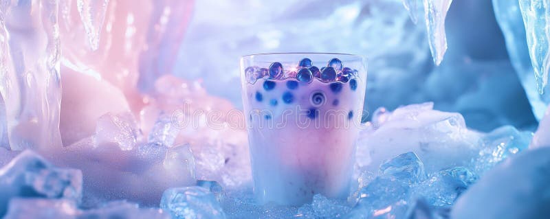 Bubble Tea Cup Sits Inside a Tiny Ice Cave Surrounded by Shimmering Ice ...