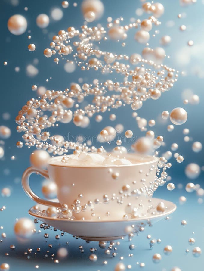 Bubble Tea Cup Surrounded by Floating Pearls in a Dreamy Blue ...