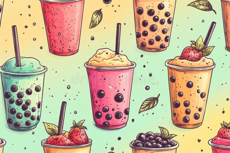 Bubble Tea Doodle Art, Bubble Tea Doodle Art on a Pastel Backdrop ...