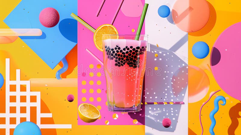 Bubble Tea Elements Combined with Abstract Geometric Shapes, Generated ...
