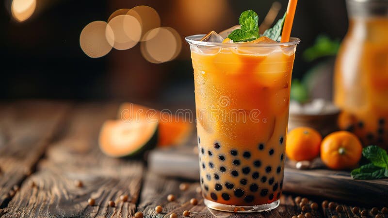 Bubble Tea. Glass of Bubble Tea. Yellow Bubble Tea Stock Photo - Image ...