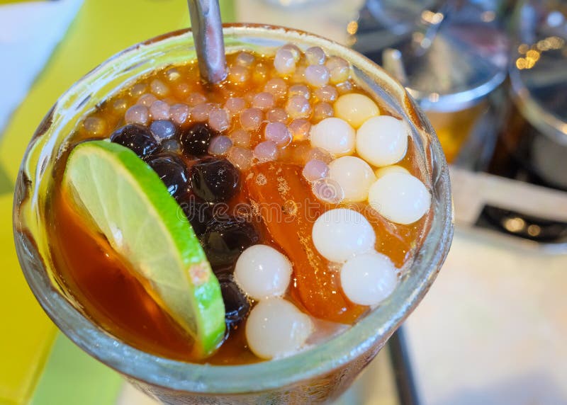 Bubble Tea Iced Lemon Tea with Tapioca Pearls Stock Image - Image of ...