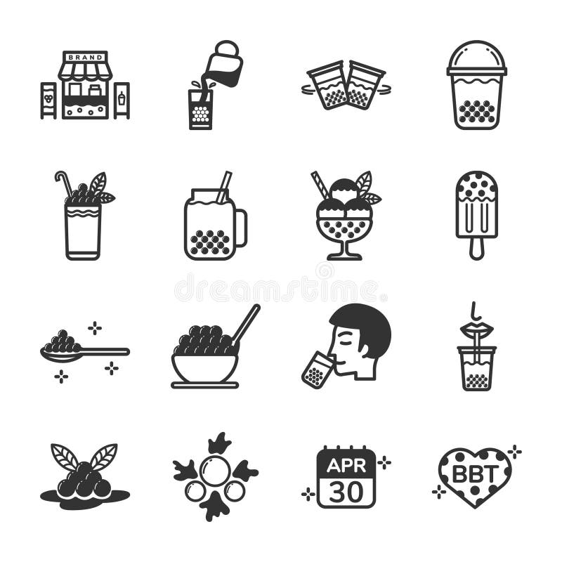 Green Tea Bubble Milk Tea - Pearl Milk Tea Icon Set Stock Vector ...