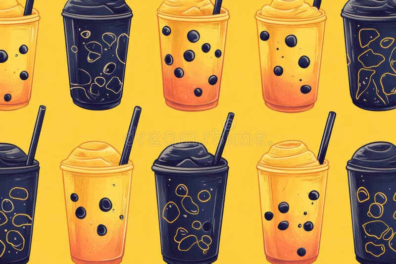 Bubble Tea Illustration, Creative Bubble Tea Doodle Pattern with ...