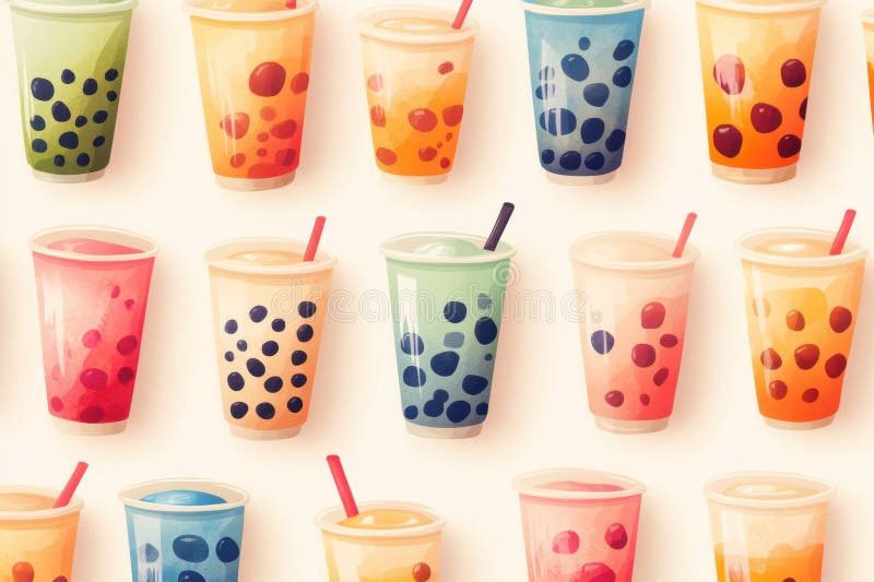 Bubble Tea Illustrations, a Fun Bubble Tea Background with Colorful ...